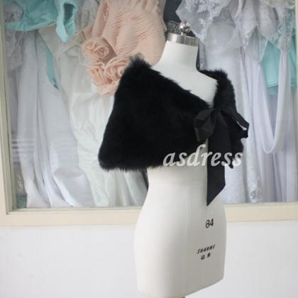 Black Bow Faux Fur Shawl Shrug Bolero White Or Ivory Bridal Wedding ...